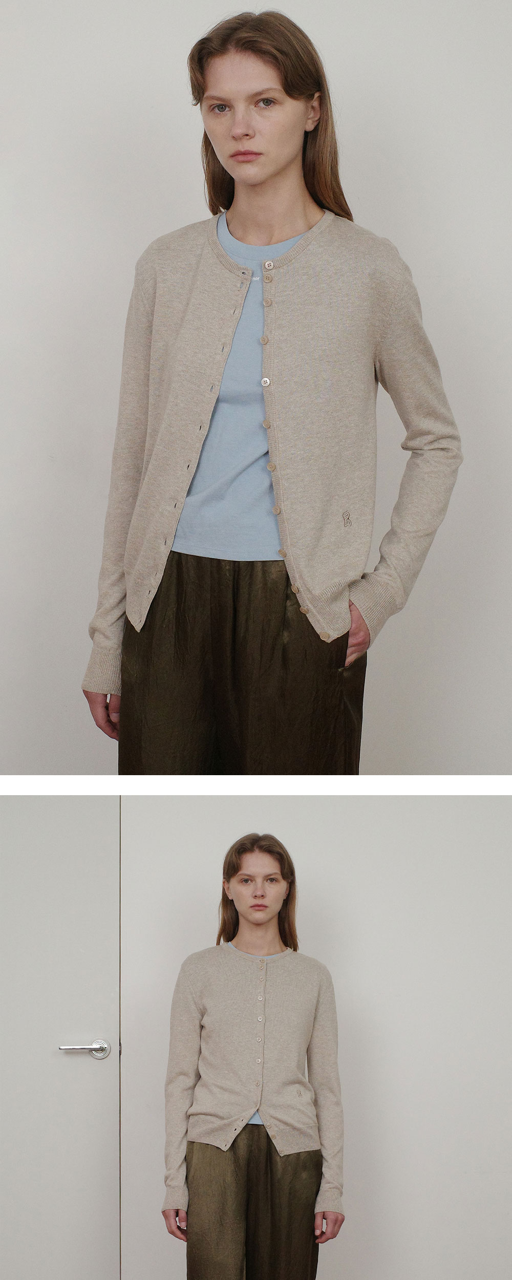 엔오르 우먼 코튼 베이직 라운드 가디건 베이지 | ENOR | KREAM