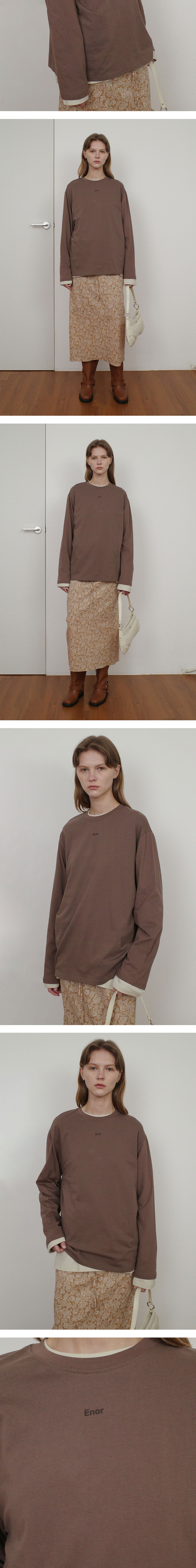 엔오르 우먼 베이직 엔오르 로고 슬리브 티셔츠 브라운 | ENOR | KREAM