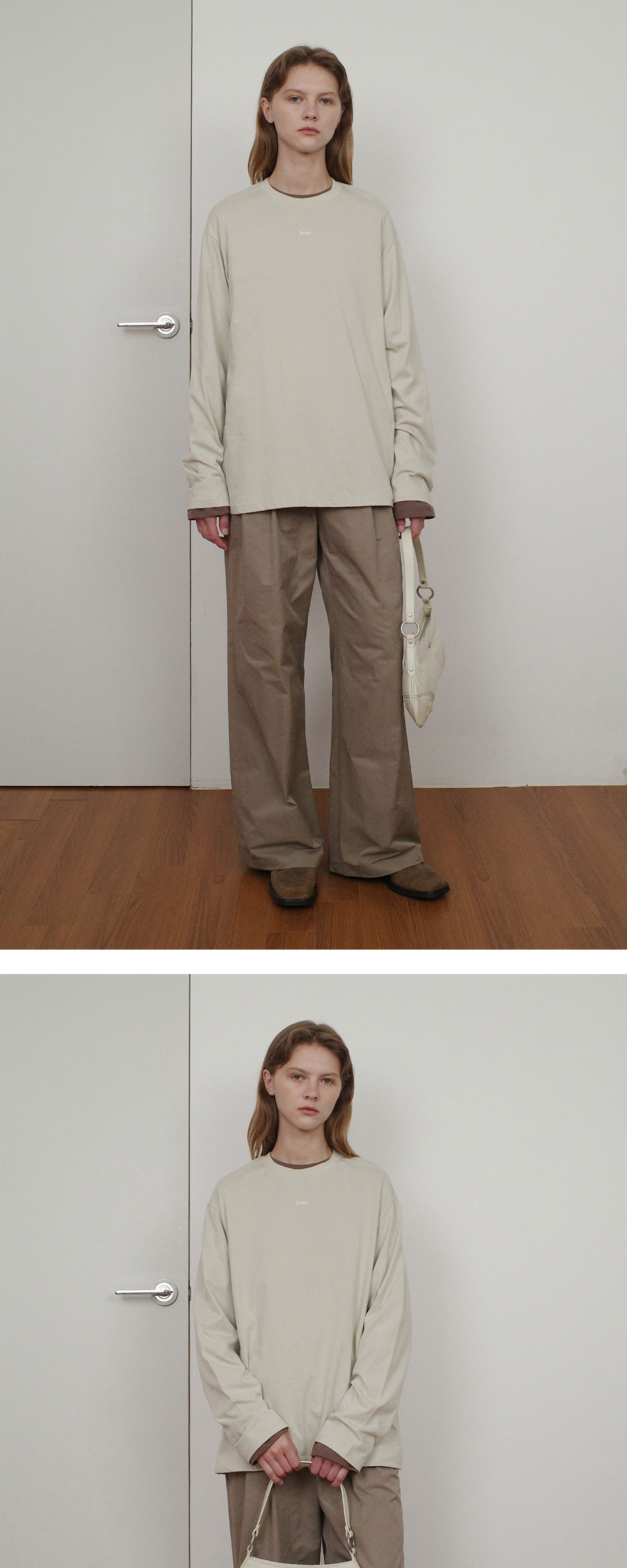 엔오르 우먼 베이직 엔오르 로고 슬리브 티셔츠 베이지 | ENOR | KREAM