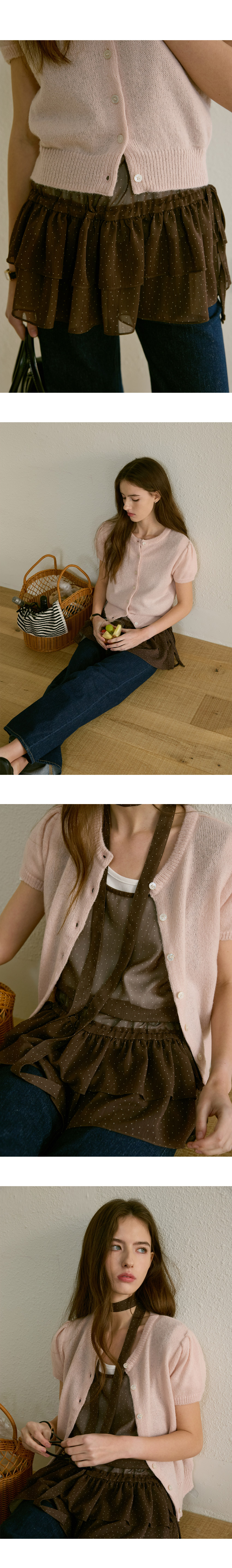 레터프롬문 [스카프 SET] 도트 프릴 레이어드 원피스 브라운 | LETTER FROM MOON | KREAM