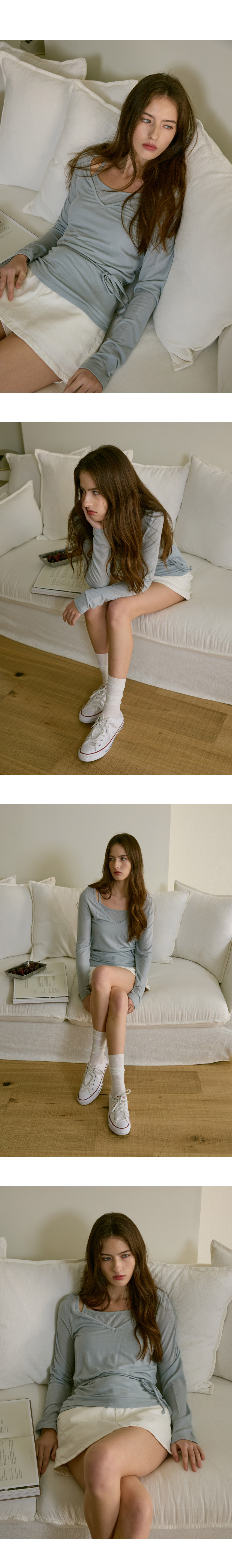 레터프롬문 이브 레이어드 브이넥 탑 블루 | LETTER FROM MOON | KREAM