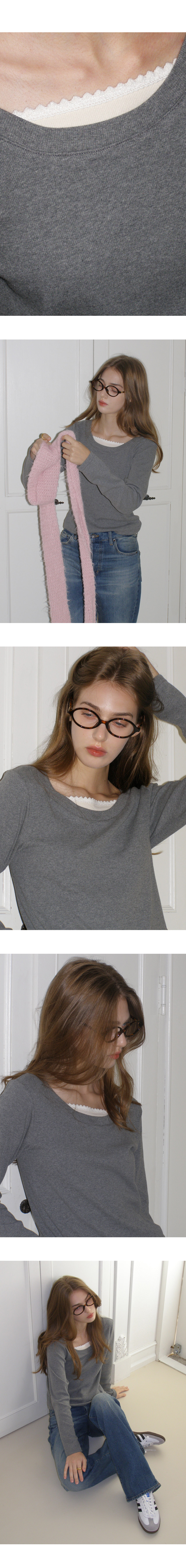 레터프롬문 마레니 레이스 레이어드 티셔츠 그레이 | LETTER FROM MOON | KREAM