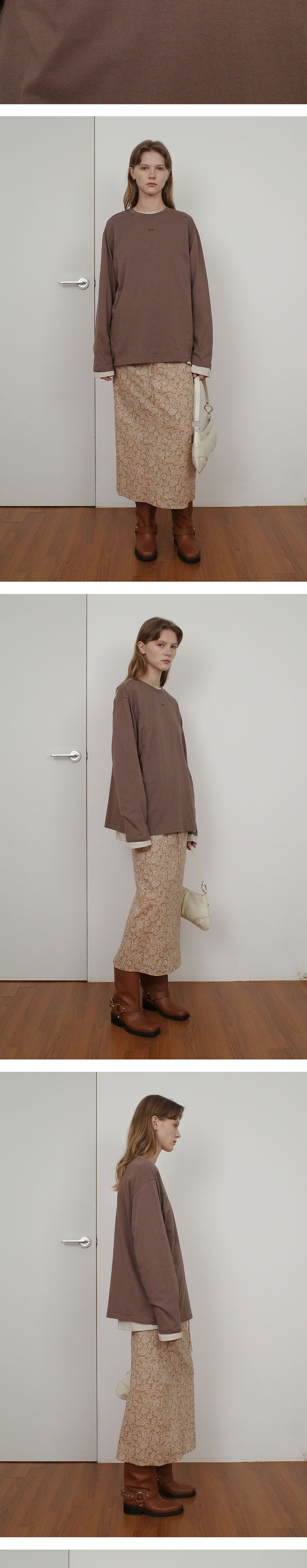 엔오르 우먼 베이직 엔오르 로고 슬리브 티셔츠 브라운 | ENOR | KREAM