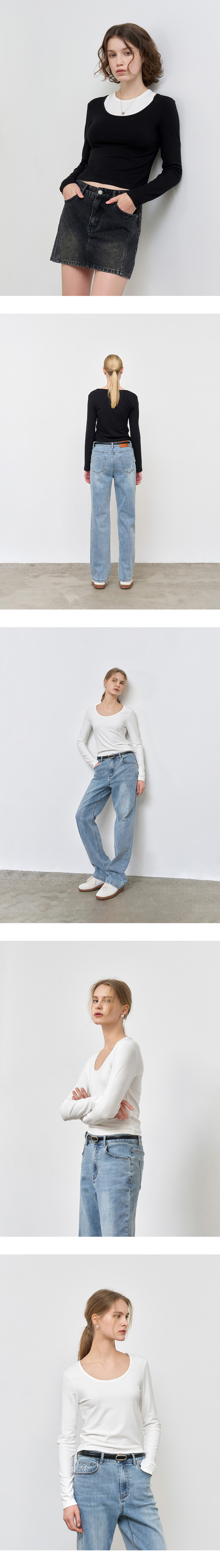 제너럴아이디어 우먼 슬림 U넥 롱 슬리브 티 블랙 | GENERAL IDEA | KREAM