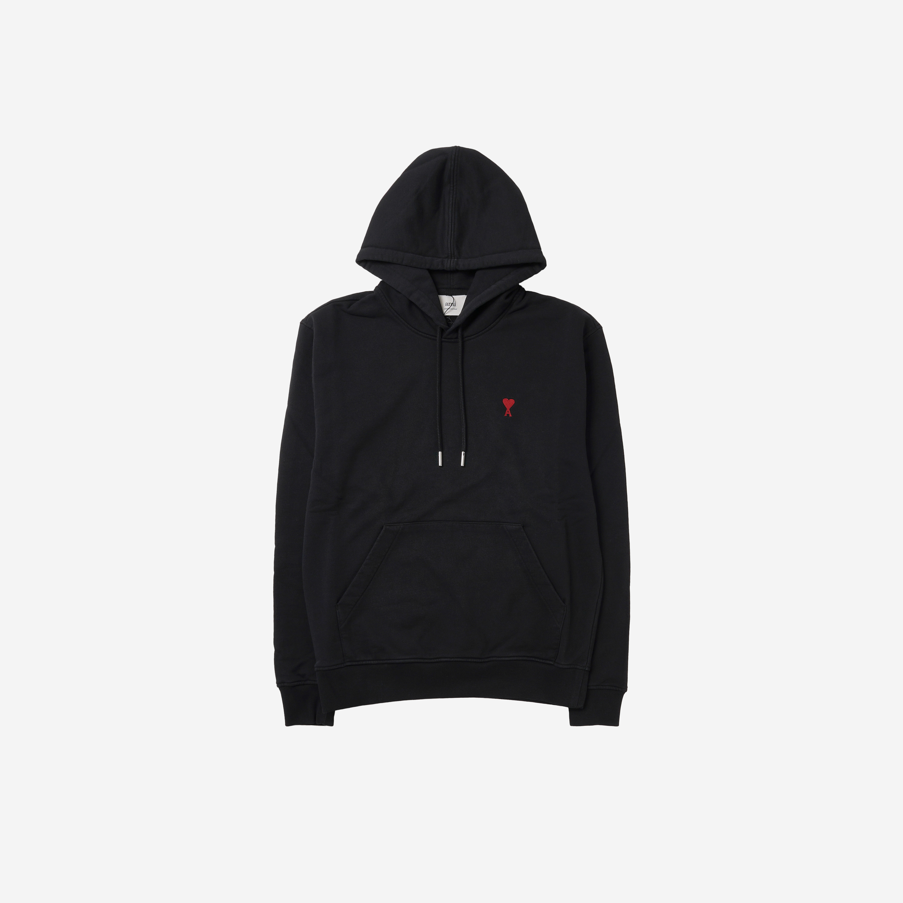 아미 스몰 하트 로고 루프백 오가닉 코튼 플리스 후드 블랙 | KREAM