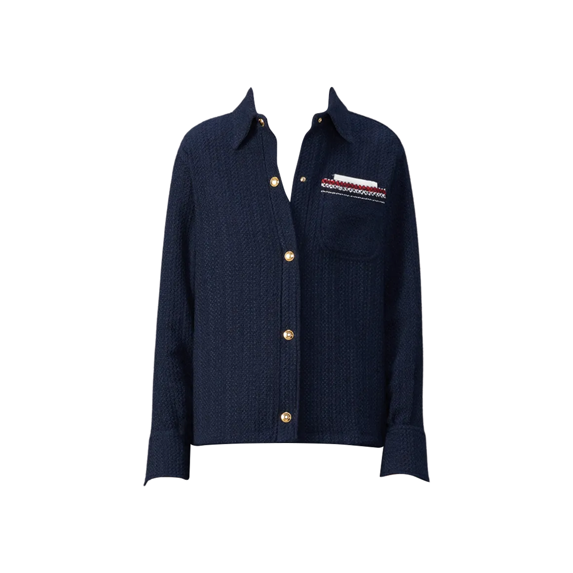 (W) 톰브라운 솔리드 트위드 셔츠 자켓 네이비 | Thom Browne | KREAM