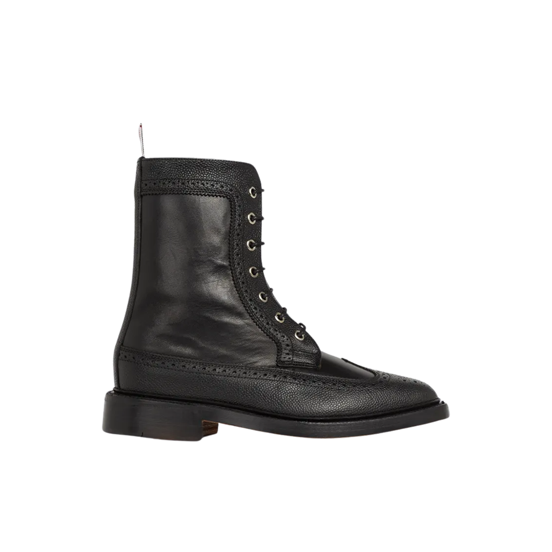 (W) 톰브라운 페블 카프스킨 믹스 롱윙 브로그 부츠 블랙 | Thom Browne | KREAM