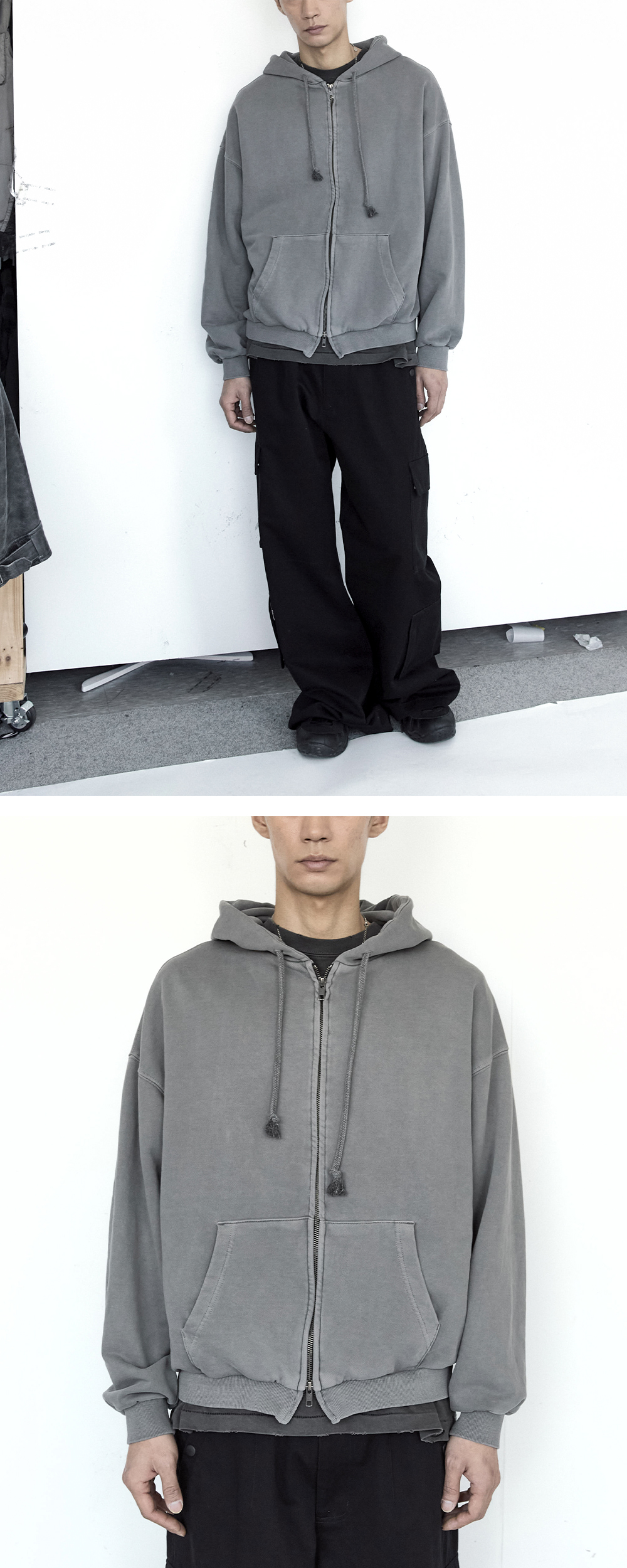 폴리테루 휴먼인덱스 휴먼 루즈드 집 후디 그레이 | Polyteru Human Index | KREAM