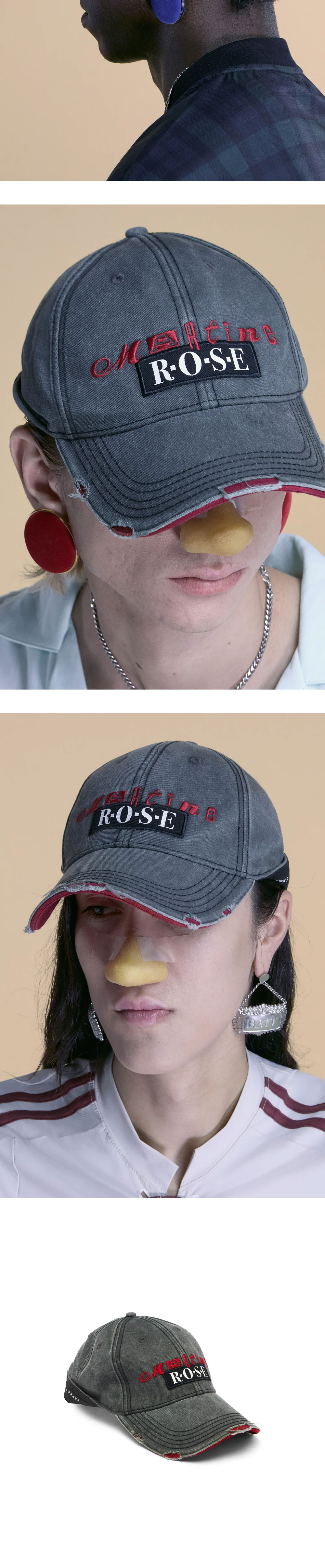 마틴 로즈 롤 백 캡 그레이 앤 레드 - 25SS | Martine Rose | KREAM