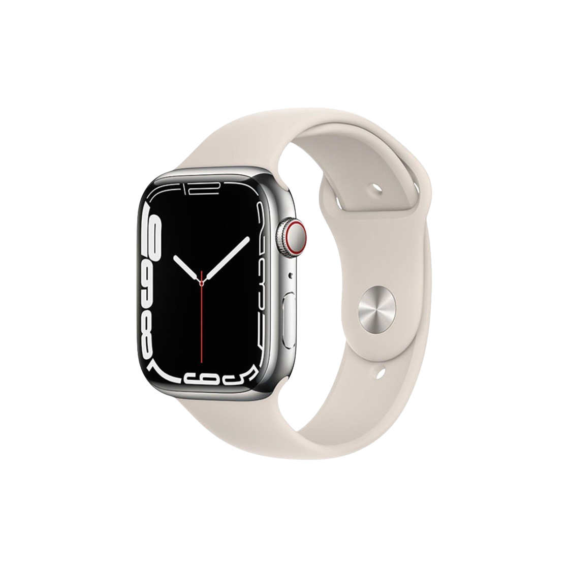 애플 워치 시리즈 7 45mm 셀룰러 실버 스테인리스 스틸 케이스 스포츠 밴드 스타라이트 (국내 정식 발매 제품) | Apple | KREAM