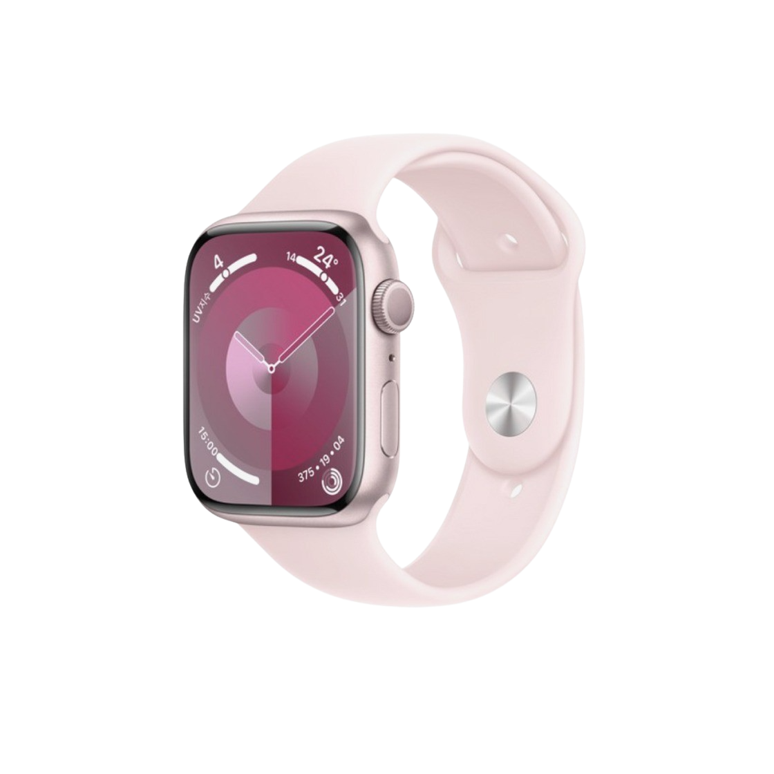 애플 워치 9 45mm GPS 핑크 알루미늄 케이스 스포츠 밴드 M/L 핑크 (국내 정식 발매 제품) | Apple | KREAM