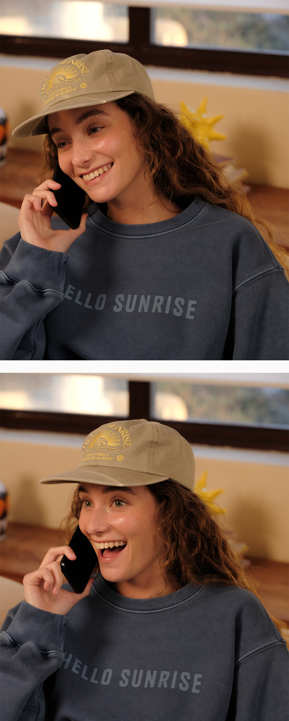 헬로 선라이즈 아치 로고 6패널 캡 카키 베이지 | Hello Sunrise | KREAM