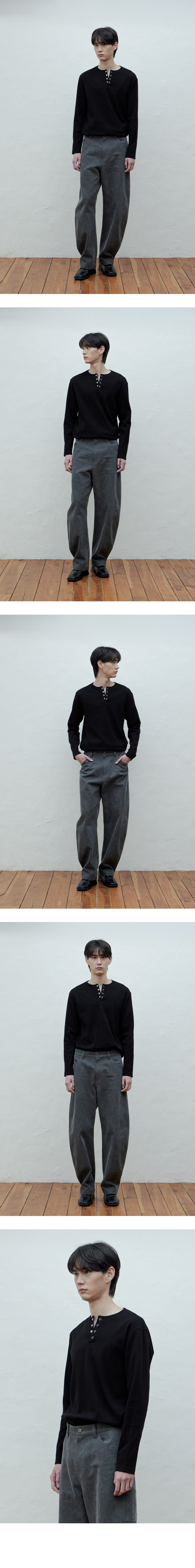 르아브 타이탄 스냅 헨리넥 티셔츠 블랙 | LEARVE | KREAM