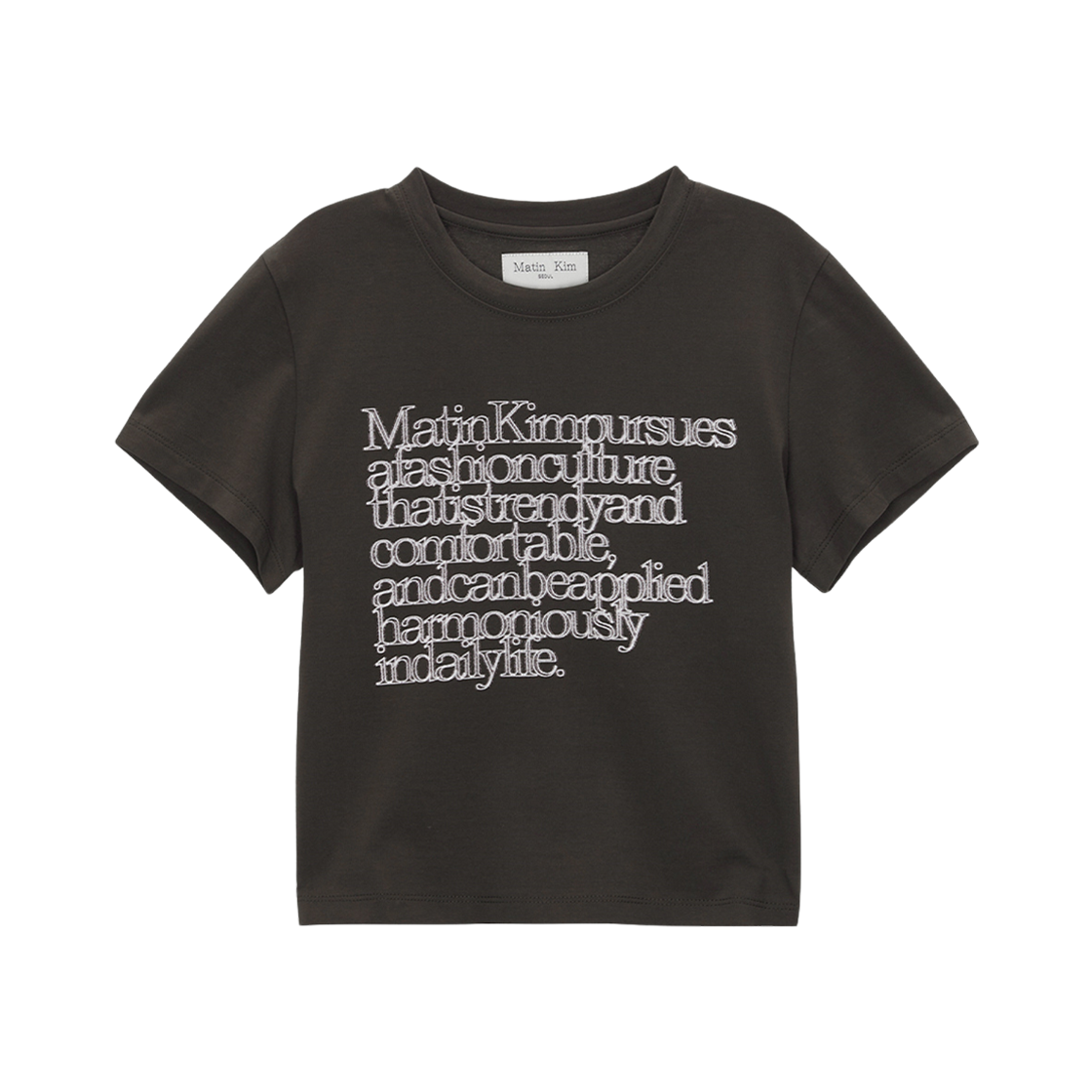 (W) 마뗑킴 씬 타이포 크롭 탑 다크 브라운 | Matin Kim | KREAM