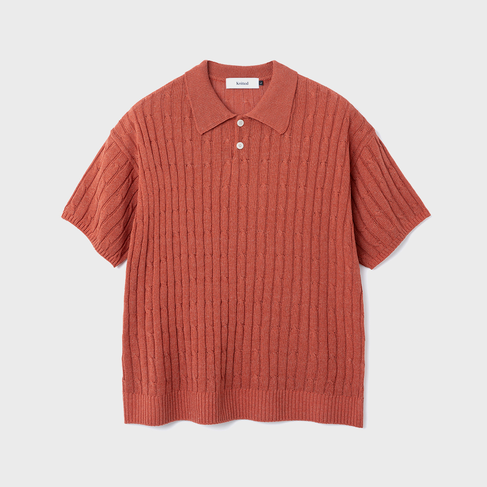 니티드 린넨 케이블 카라 하프 니트 오렌지 | Knitted | KREAM
