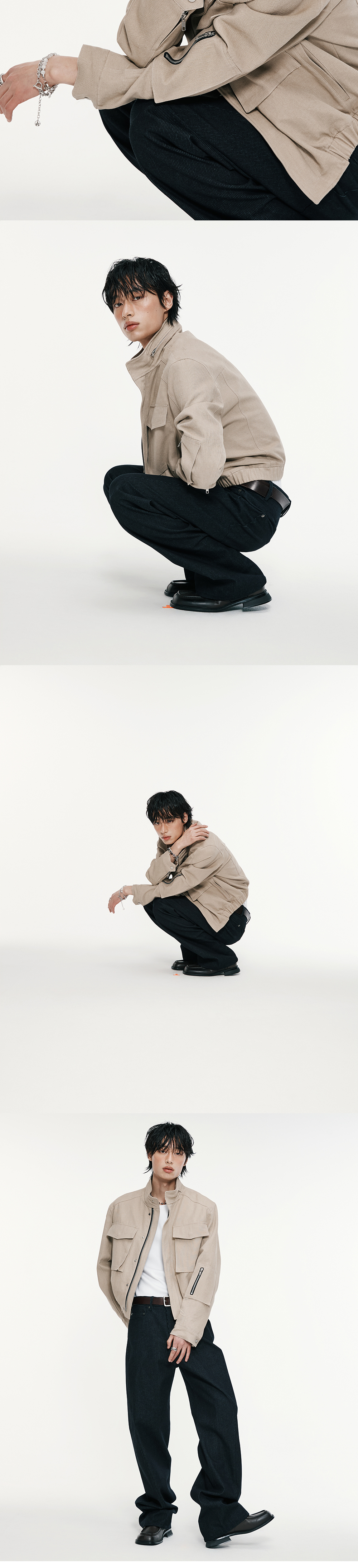 알렌느 크롭 밀리터리 코튼 블루종 베이지 | Haleine | KREAM