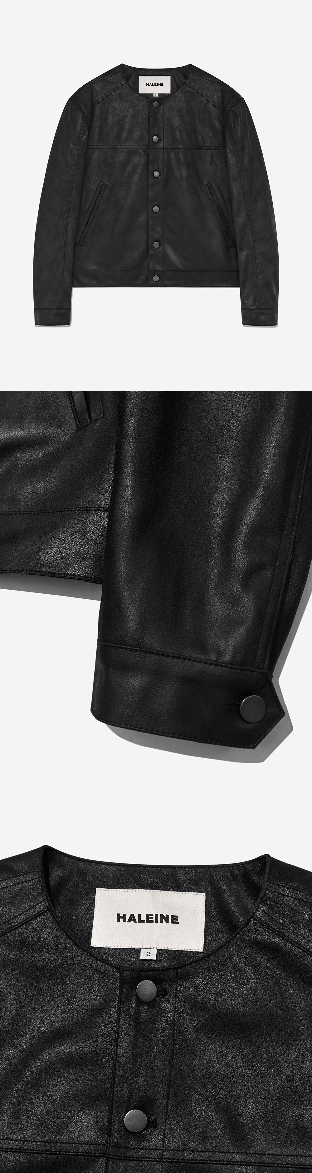 알렌느 크롭 칼라리스 포우 레더 자켓 블랙 | Haleine | KREAM