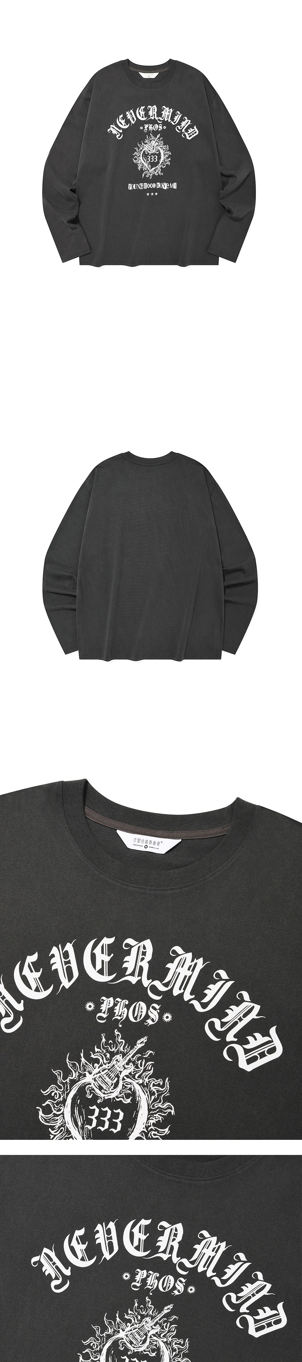 포스333 해자드 001 영 하트 롱 슬리브 차콜 | PHOS333 | KREAM