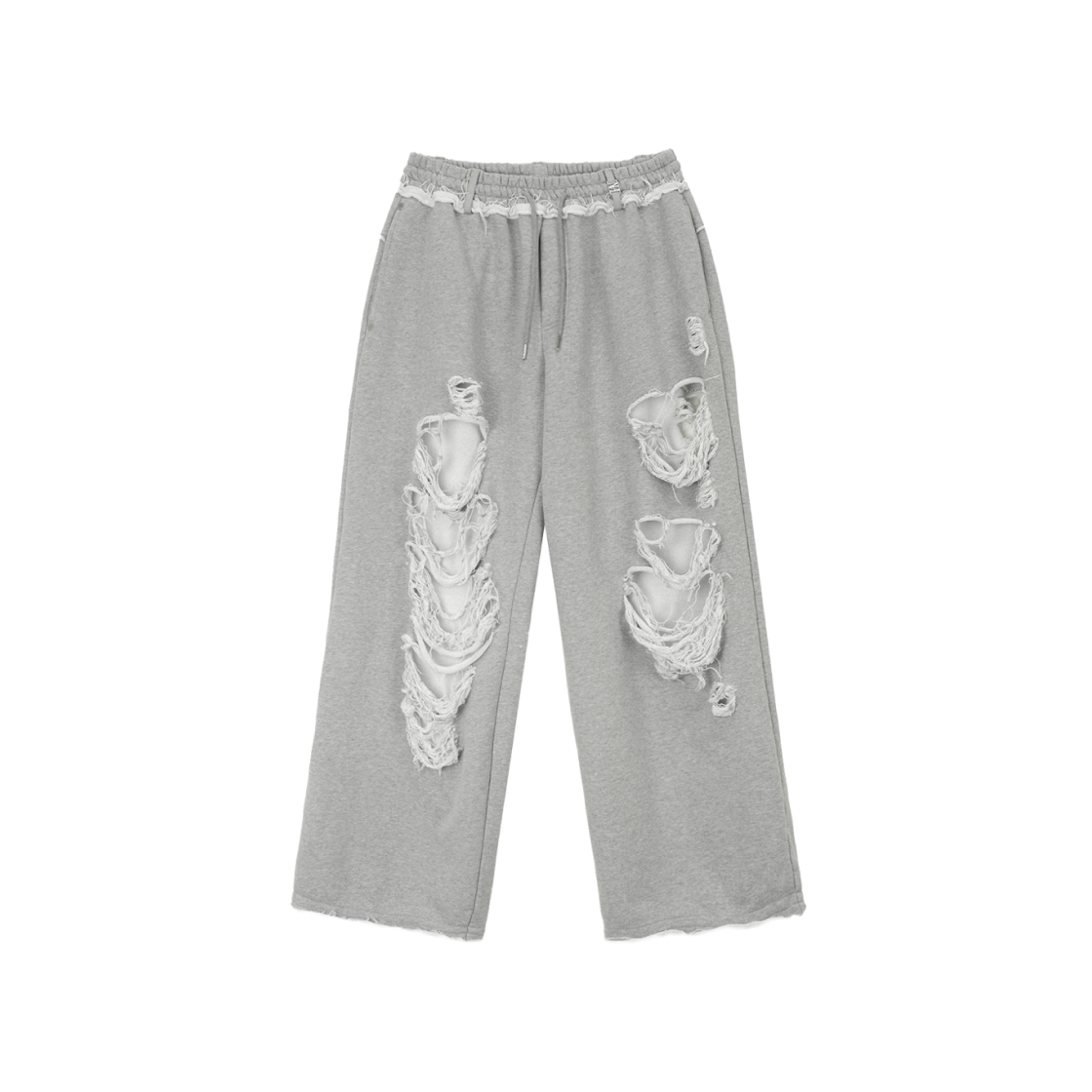 (W) 트리밍버드 스크래치 데미지 와이드 스웨트팬츠 멜란지 그레이 | Treemingbird | KREAM