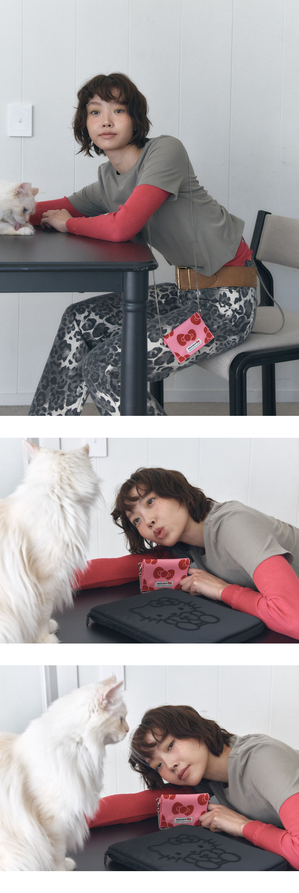 조셉앤스테이시 럭키 니트 카드 월렛 위드 체인 레오파드 헬로키티 버블검 | JOSEPH&STACEY | KREAM