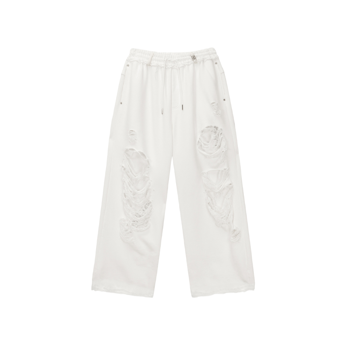 (W) 트리밍버드 스크래치 데미지 와이드 스웨트팬츠 화이트 | Treemingbird | KREAM