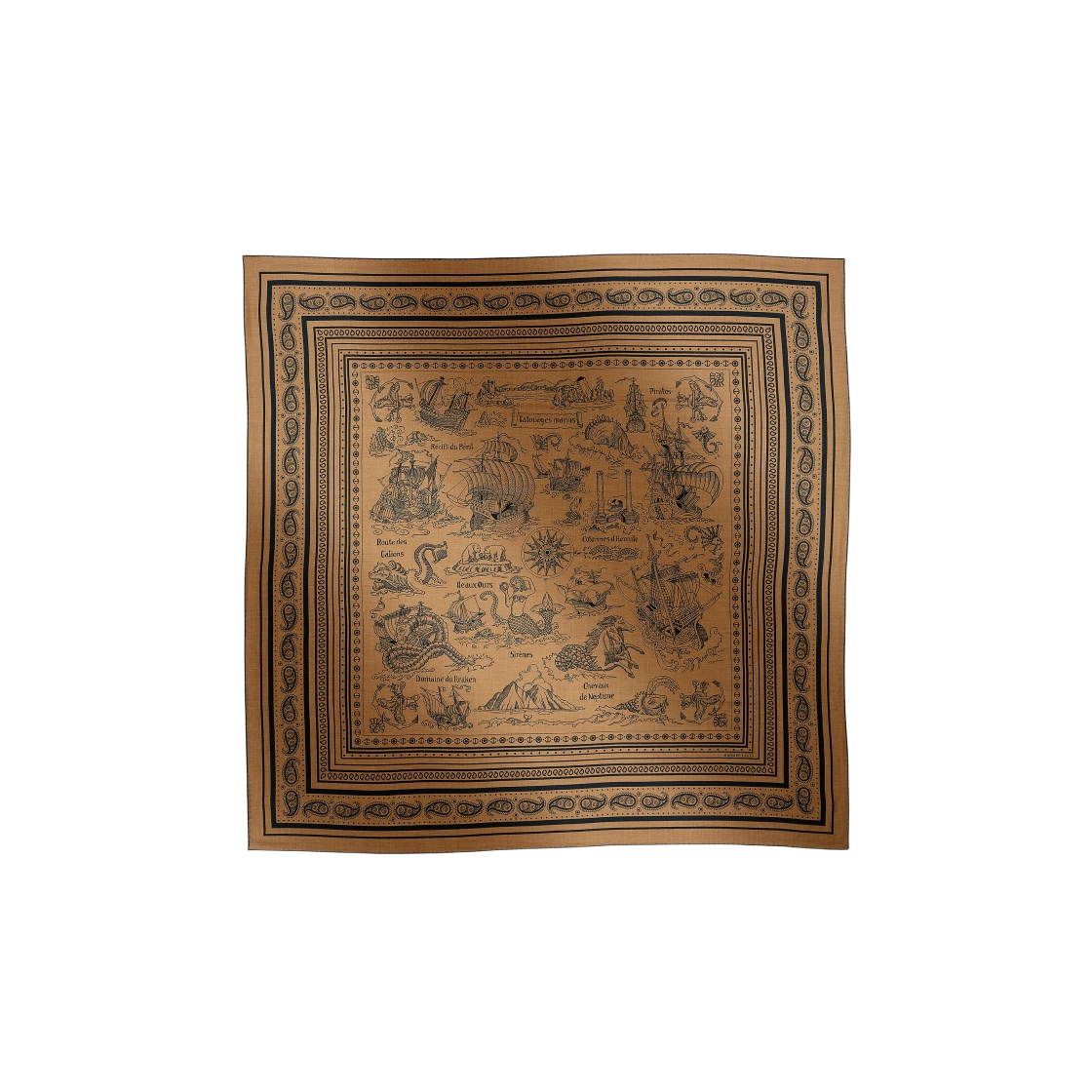 (W) 에르메스 타투아쥬 마린 반다나 숄 140 까라멜 마린 | Hermes | KREAM