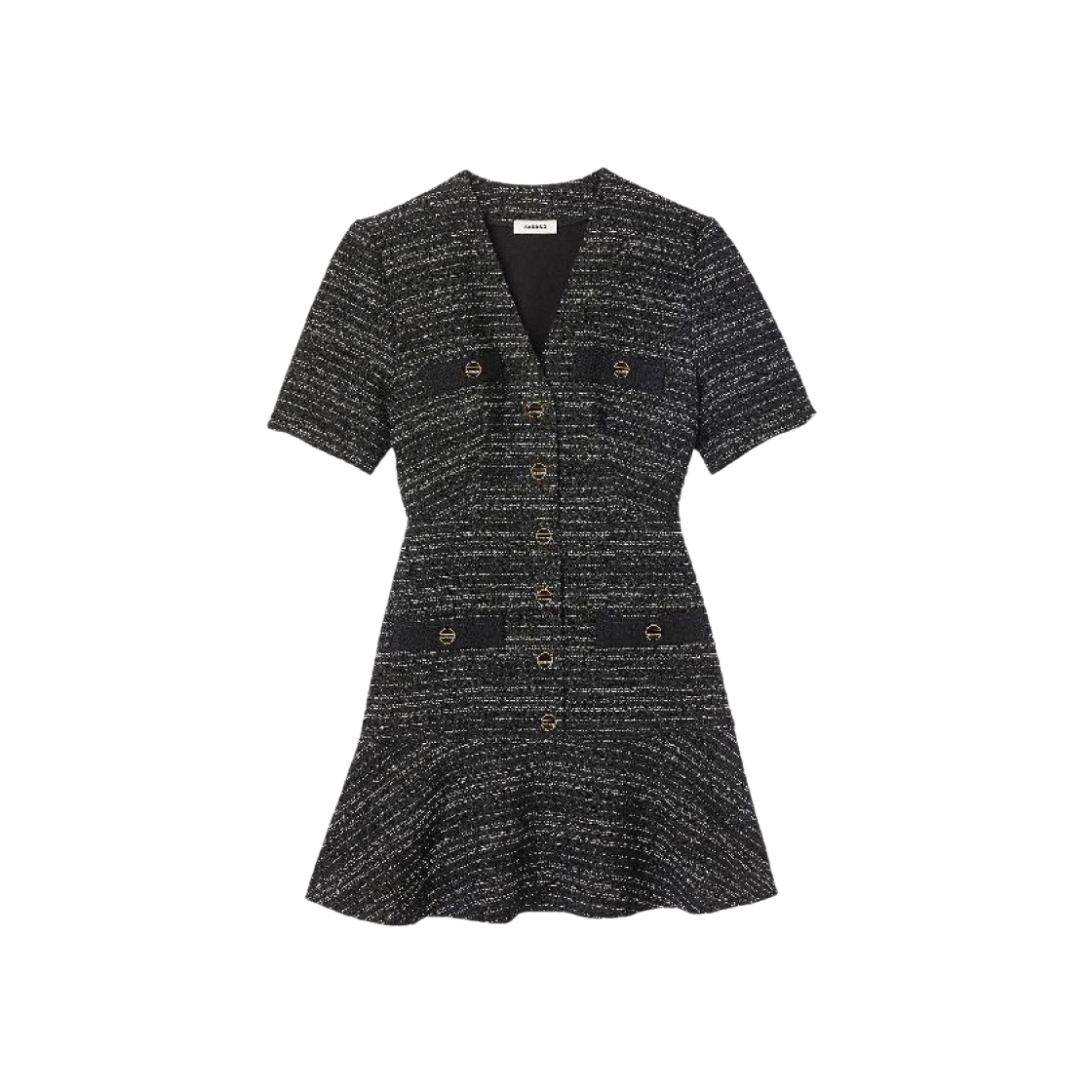 (W) 산드로 숏 슬리브 트위드 드레스 블랙 | Sandro | KREAM