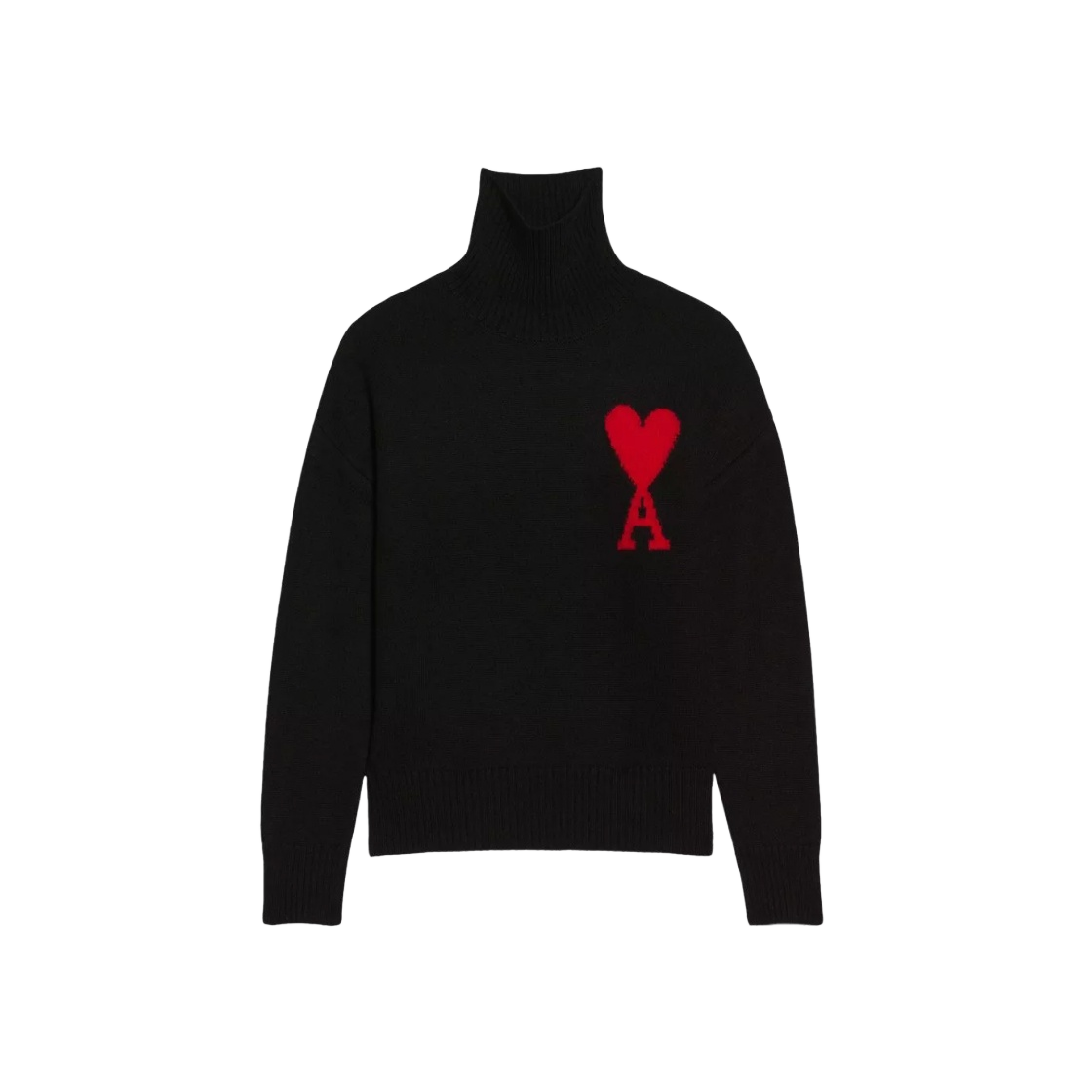 아미 빅 하트 로고 퍼넬 넥 스웨터 블랙 레드 | AMI | KREAM