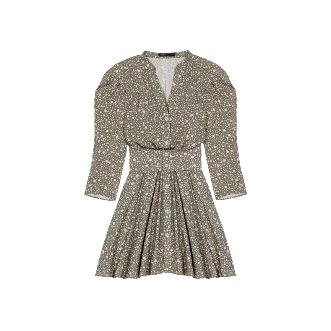 (W) 마쥬 볼륨 슬리브 미니 드레스 로즈 버튼 | Maje | KREAM