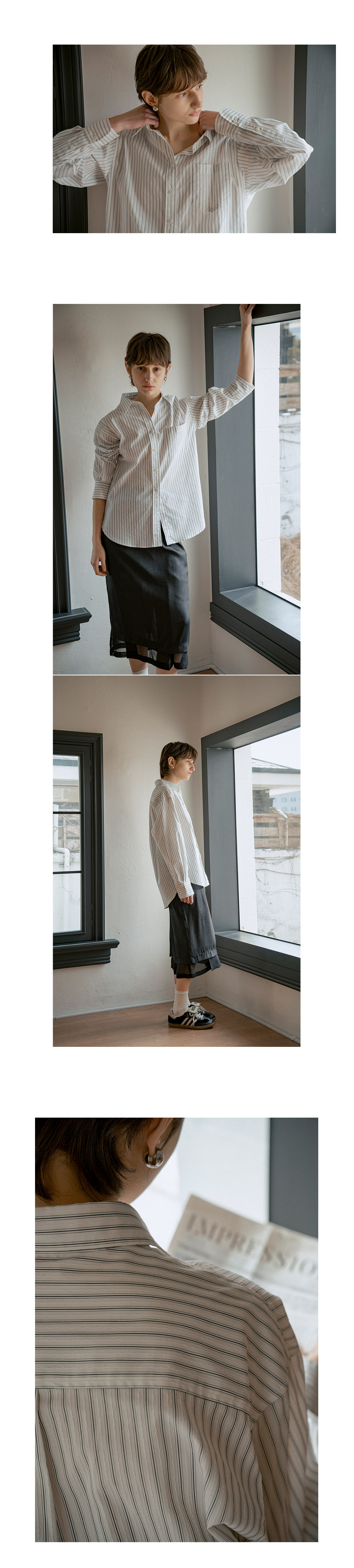 반원 아틀리에 A3516 시어 스트라이프 셔츠 네이비 | Vanone Atelier | KREAM