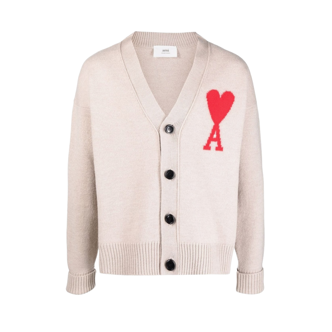 아미 빅 하트 로고 오버사이즈 인타르시아 가디건 베이지 - 21FW | AMI | KREAM