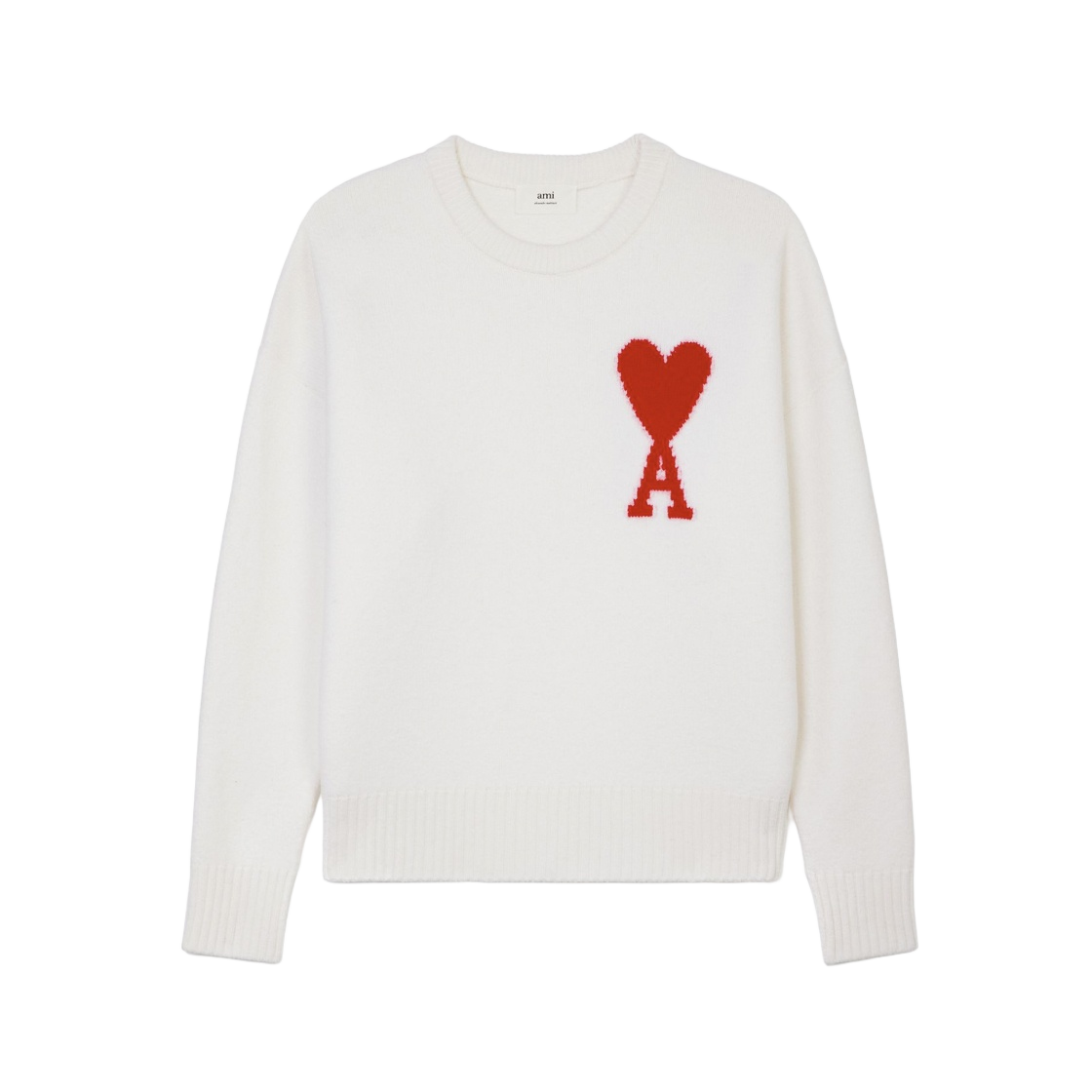 아미 빅 하트 로고 오버사이즈 인타르시아 스웨터 화이트 - 21FW | AMI | KREAM