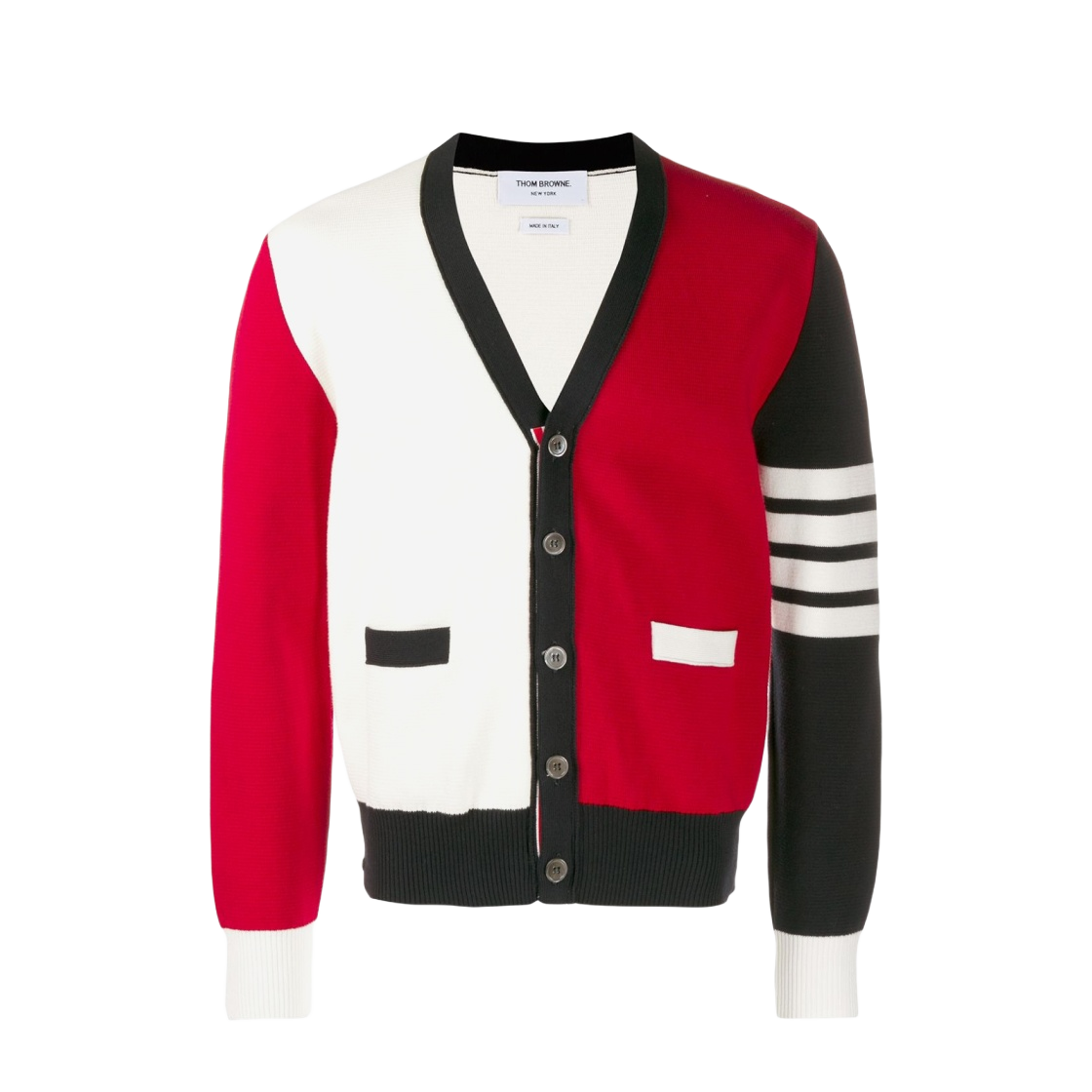 톰브라운 코튼 브이넥 사선 가디건 멀티컬러 | Thom Browne | KREAM
