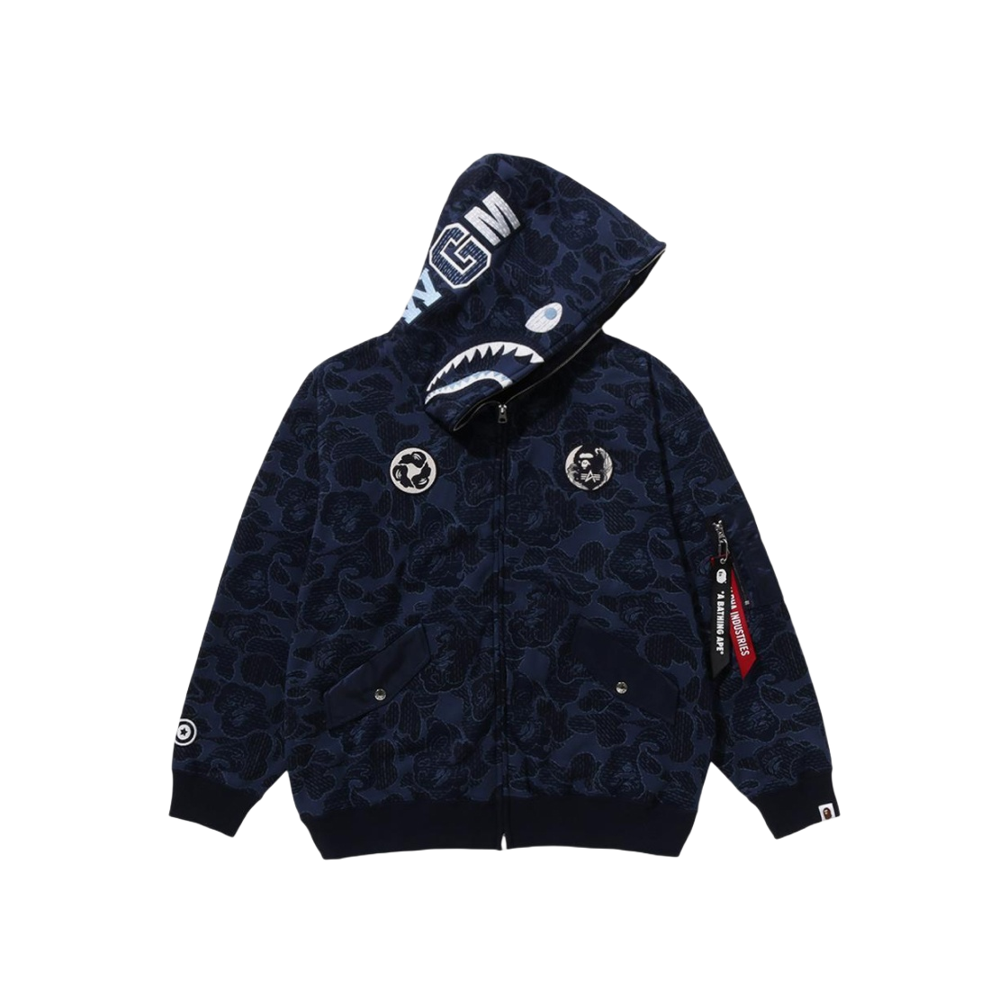 베이프 X 알파 인더스트리 샤크 풀 집 후드 네이비 Bape Kream