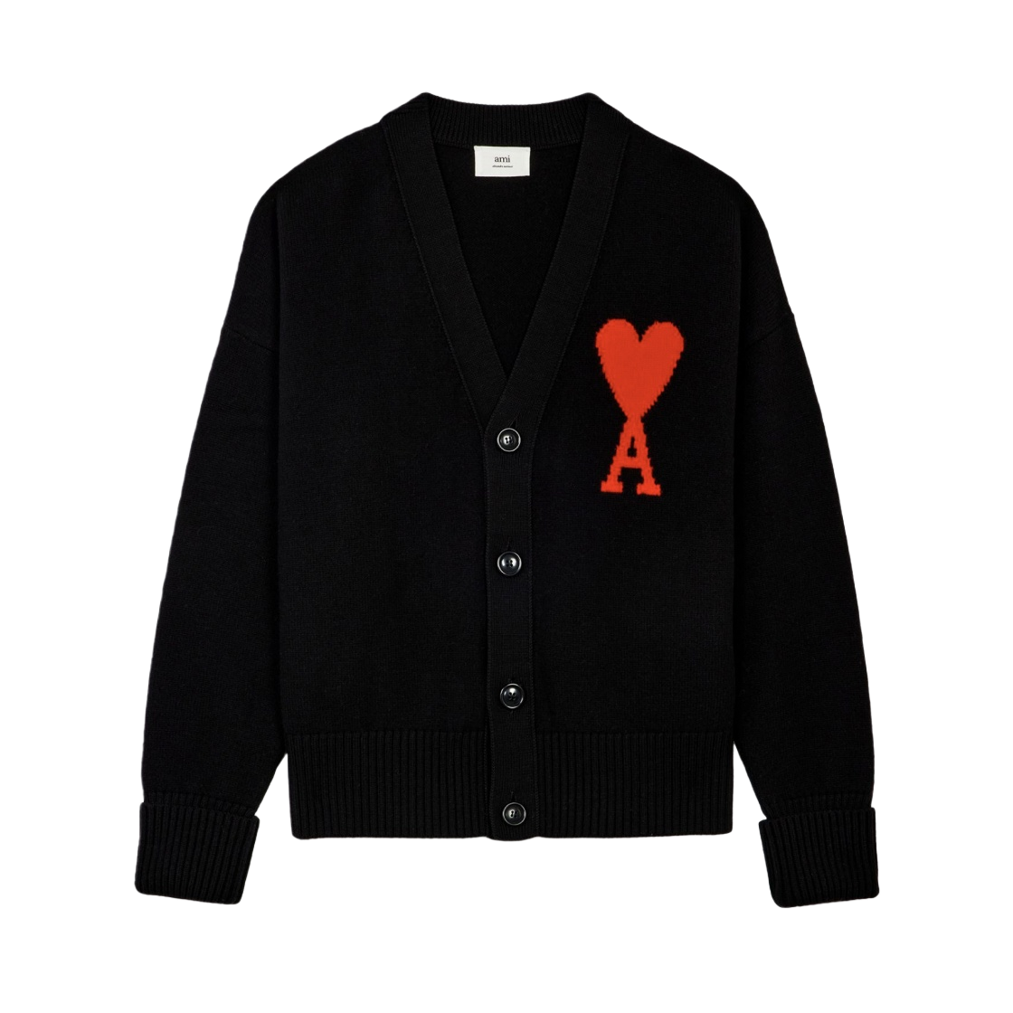 아미 빅 하트 로고 오버사이즈 인타르시아 가디건 블랙 - 21FW | AMI | KREAM