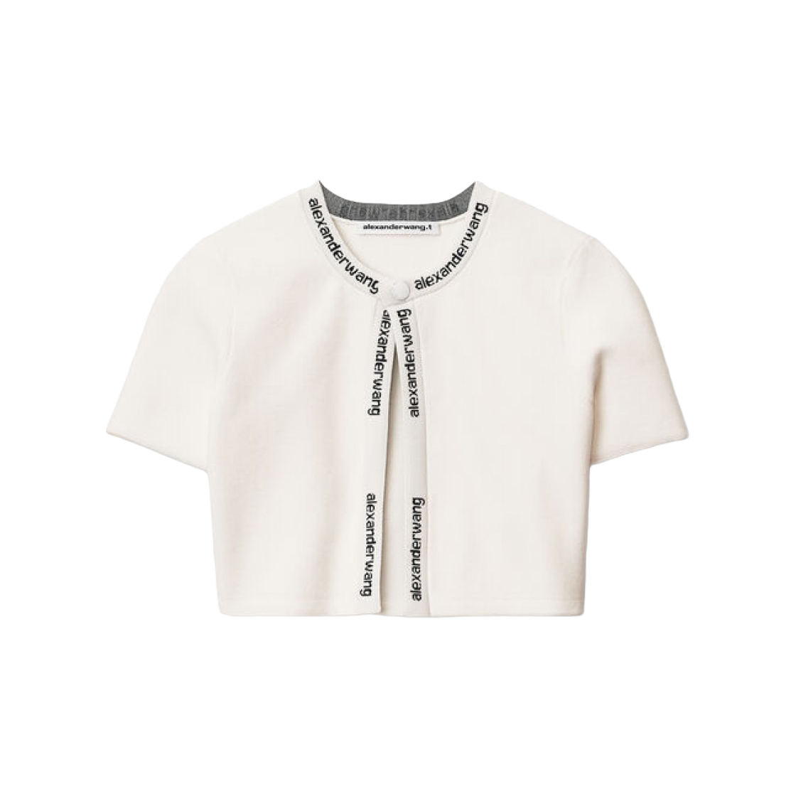(W) 알렉산더 왕 스트레치 니트 자카드 숏슬리브 로고 가디건 화이트 | Alexander Wang | KREAM