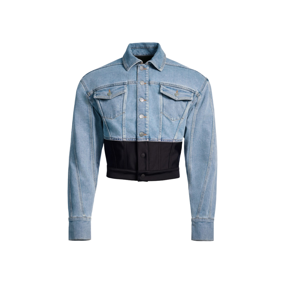 에이치앤엠 x 뮈글러 디파인드 웨이스트 데님 자켓 라이트 데님 블루 블랙 | H&M | KREAM