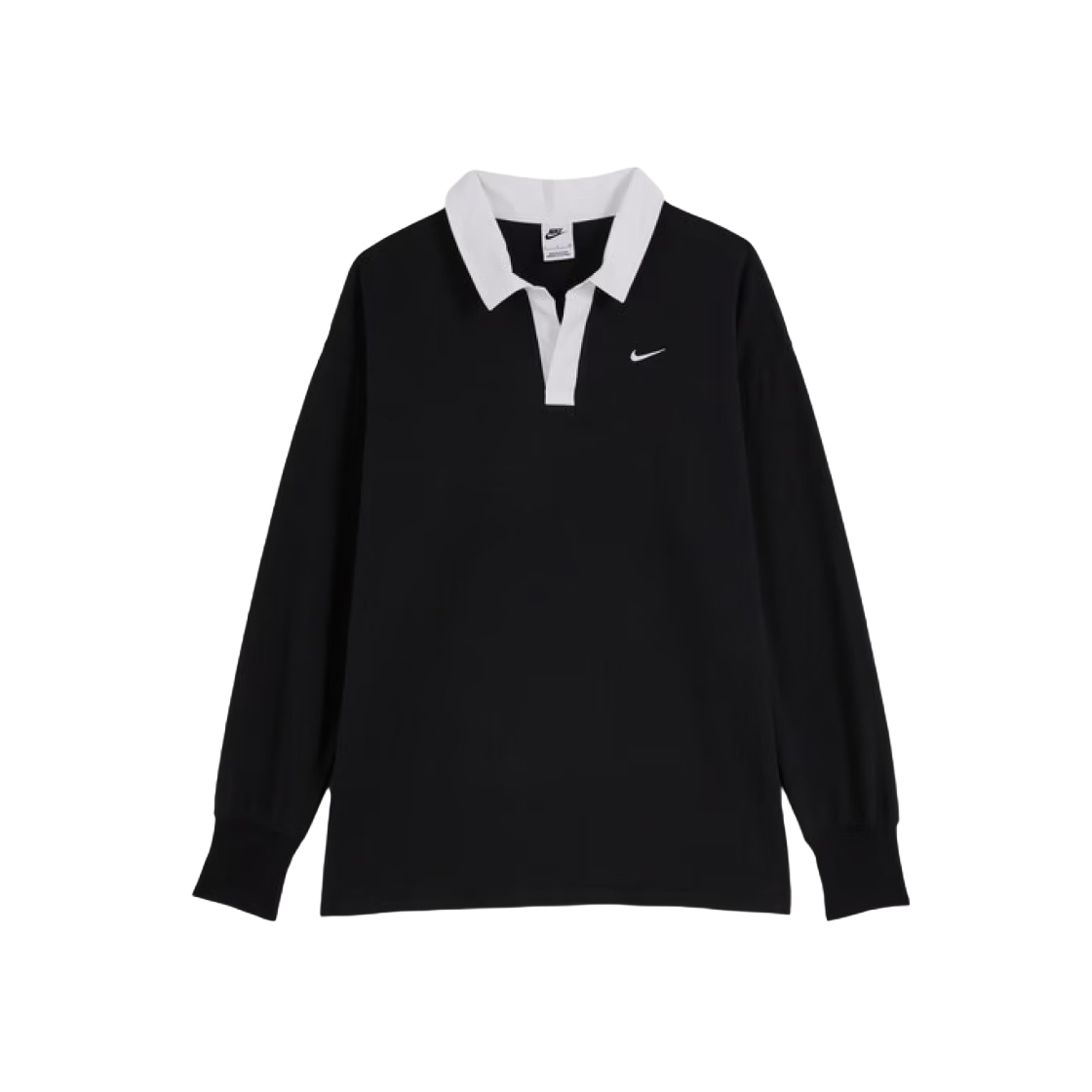 (W) 나이키 NSW 에센셜 오버사이즈 롱슬리브 폴로 블랙 화이트 - US/EU | Nike | KREAM