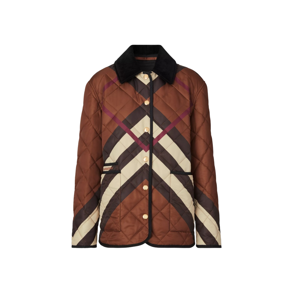(W) 버버리 쉐브론 체크 다이아몬드 퀼팅 자켓 다크 버치 브라운 | Burberry | KREAM