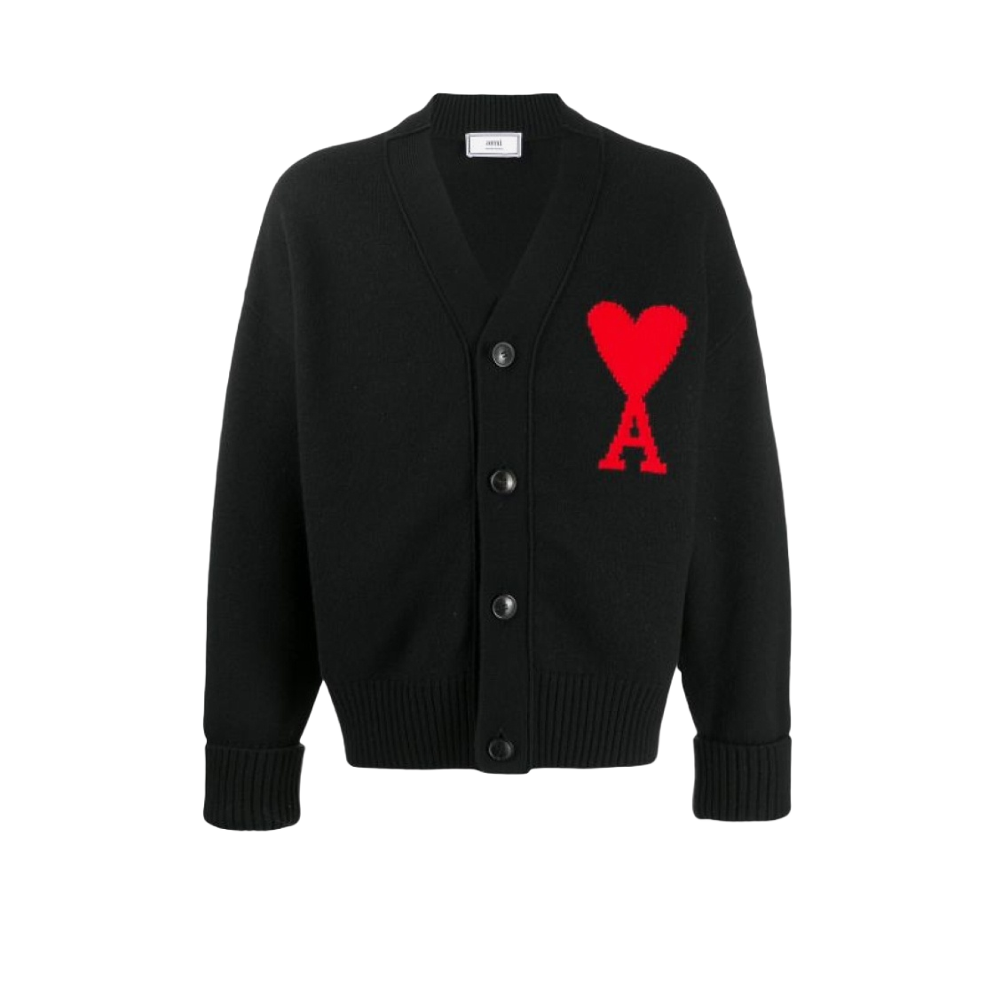 아미 빅 하트 로고 오버사이즈 인타르시아 가디건 블랙 - 20FW | AMI | KREAM