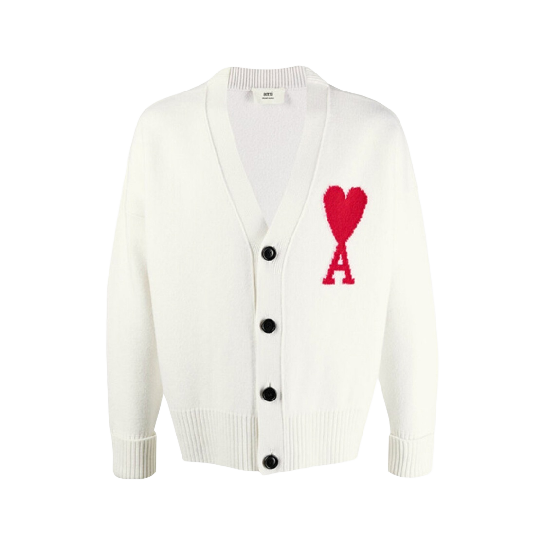 아미 빅 하트 로고 오버사이즈 인타르시아 가디건 화이트 - 21FW | AMI | KREAM