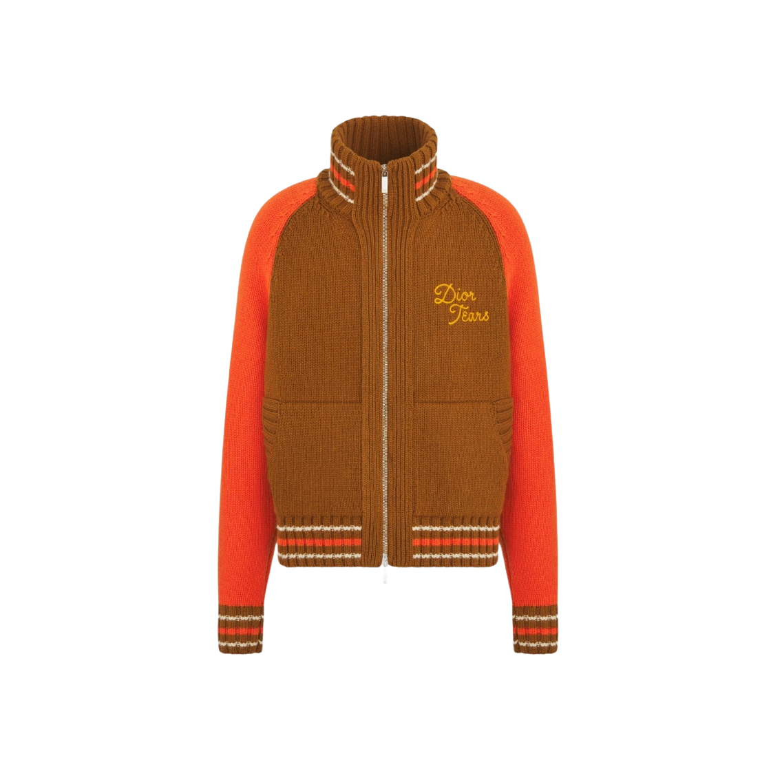 디올 x 데님 티어스 디올 티어스 지퍼 블루종 울 캐시미어 저지 브라운 레드 | Dior | KREAM