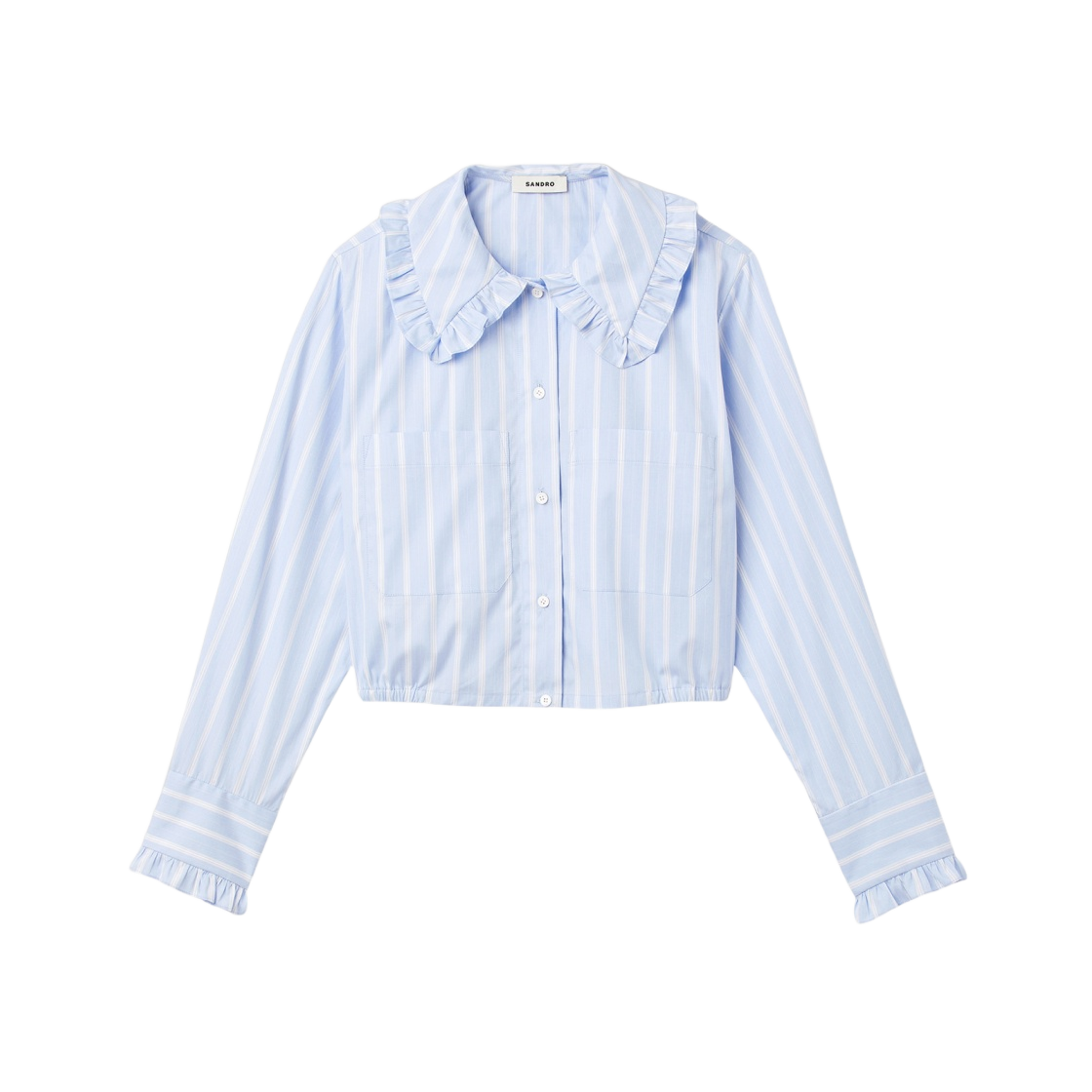 (W) 산드로 프릴 스트라이프 블라우스 라이트 블루 | Sandro | KREAM