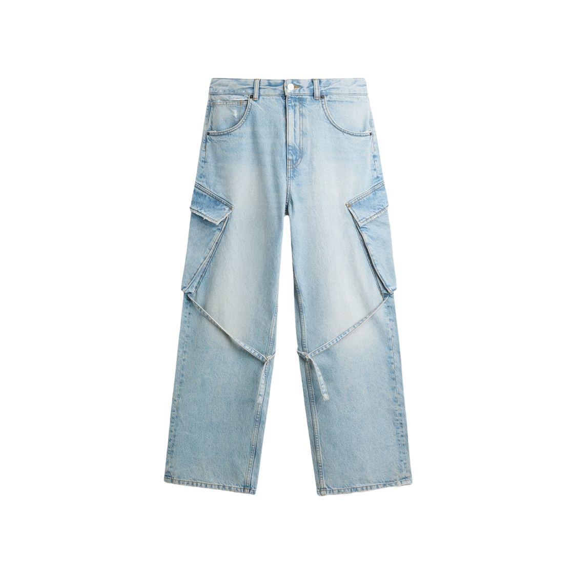 자라 와이드 핏 카고 진 블루 그린 | Zara | KREAM