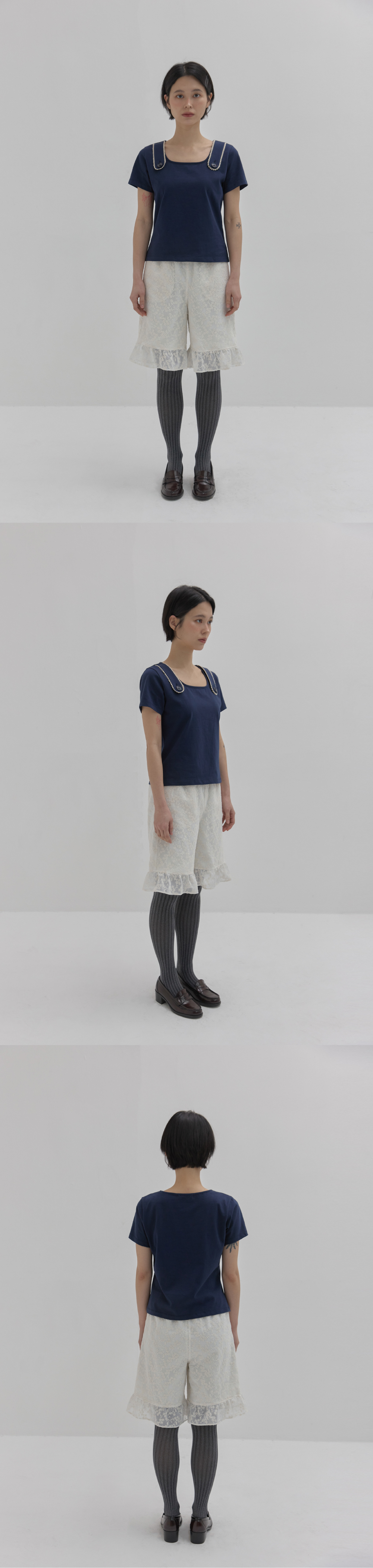 피브스피브스 엠브로이더드 미디 팬츠 아이보리 | PEEVES PEEVES | KREAM