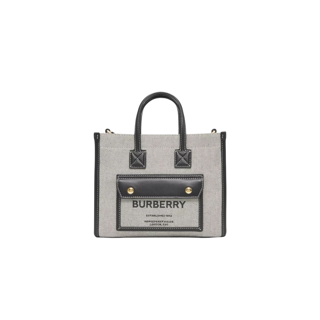 버버리 투톤 캔버스 레더 미니 프레야 토트백 블랙 | Burberry | KREAM