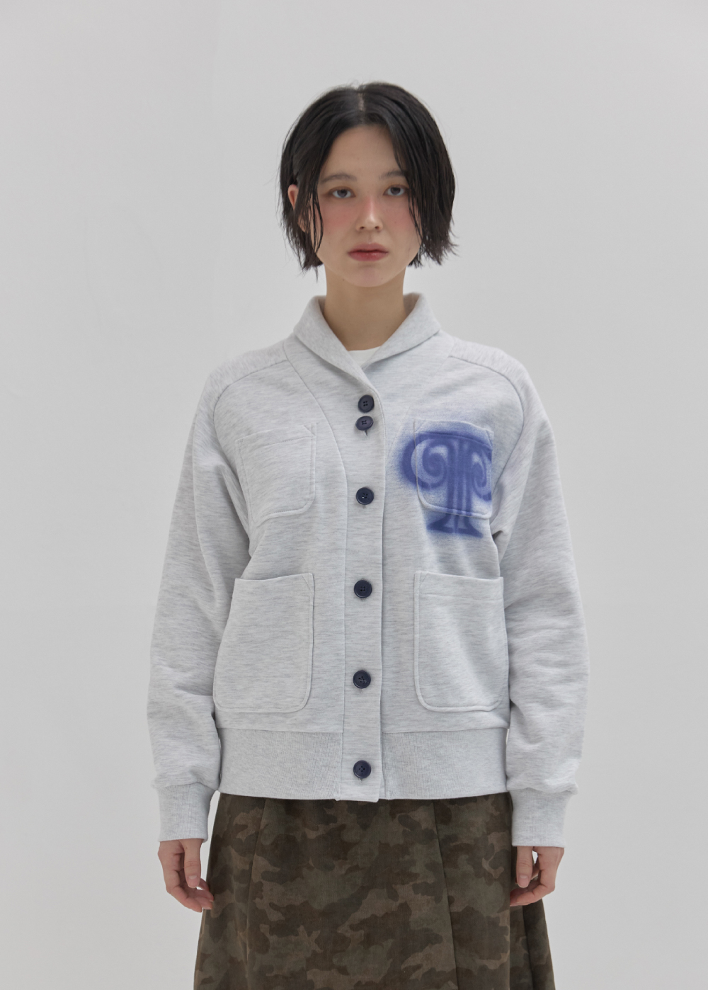 피브스피브스 스프레이드 포 포켓츠 스웨트 가디건 멜란지 그레이 | PEEVES PEEVES | KREAM