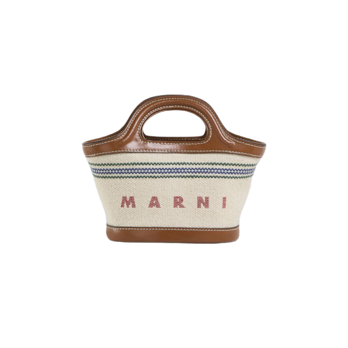 마르니 레더 & 스트라이프 캔버스 트로피칼리아 마이크로백 내츄럴 모카 | Marni | KREAM