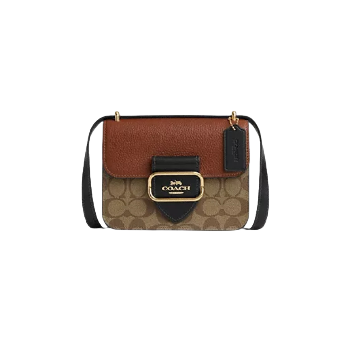 코치 컬러블럭 시그니처 캔버스 모건 스퀘어 크로스바디백 골드 카키 멀티 | Coach | KREAM