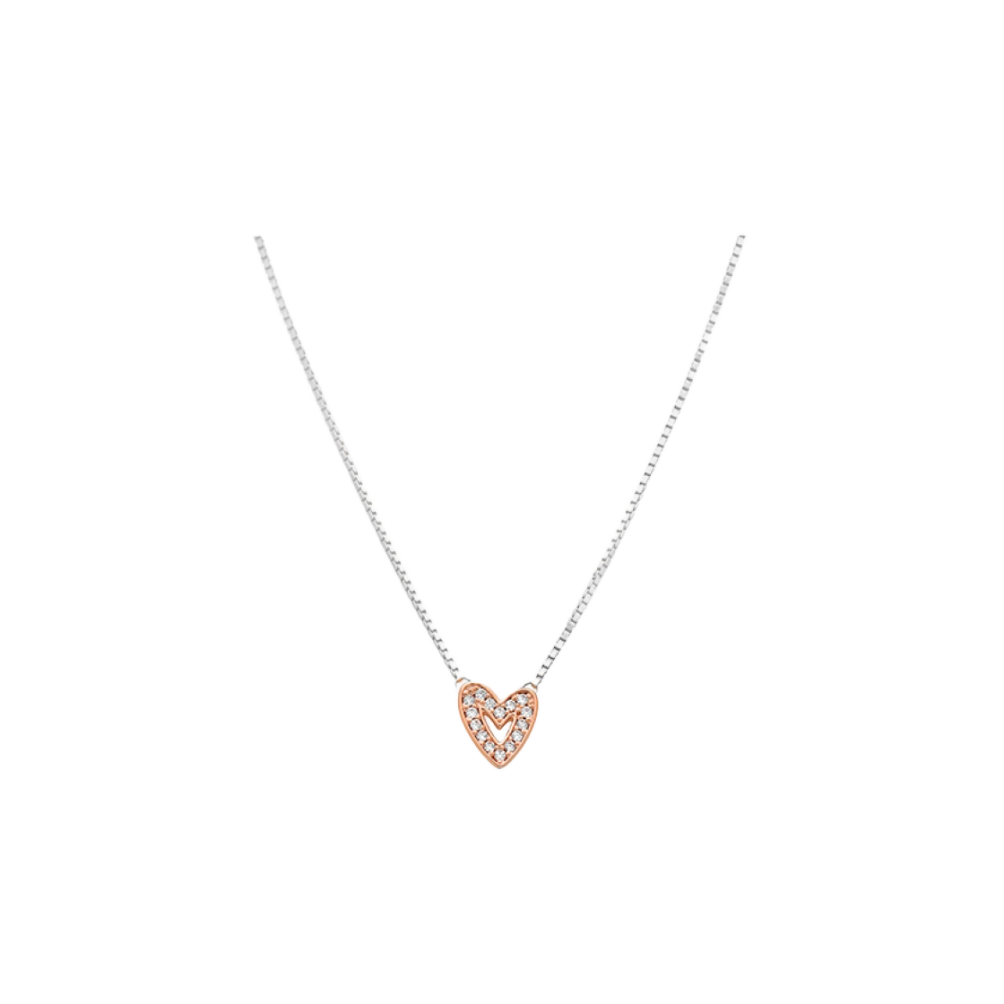 (W) 판도라 스파클링 프리핸드 하트 네클리스 스털링 실버 14K 로즈 골드 플래팅 클리어 | Pandora | KREAM
